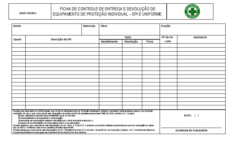 Ficha de Controle de EPI | PDF