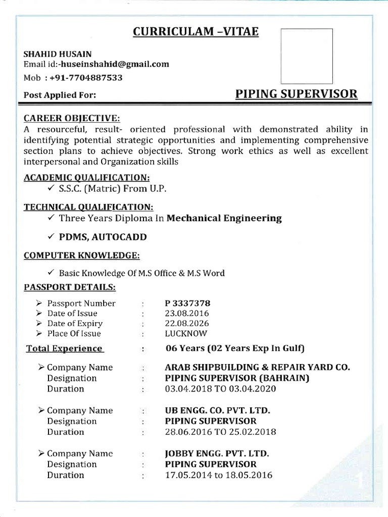Piping Supervisor | PDF