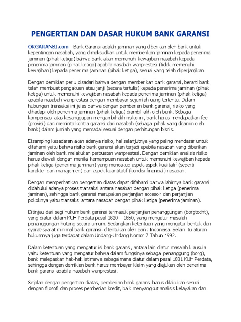 Macam Macam Jenis Bank Garansi | PDF