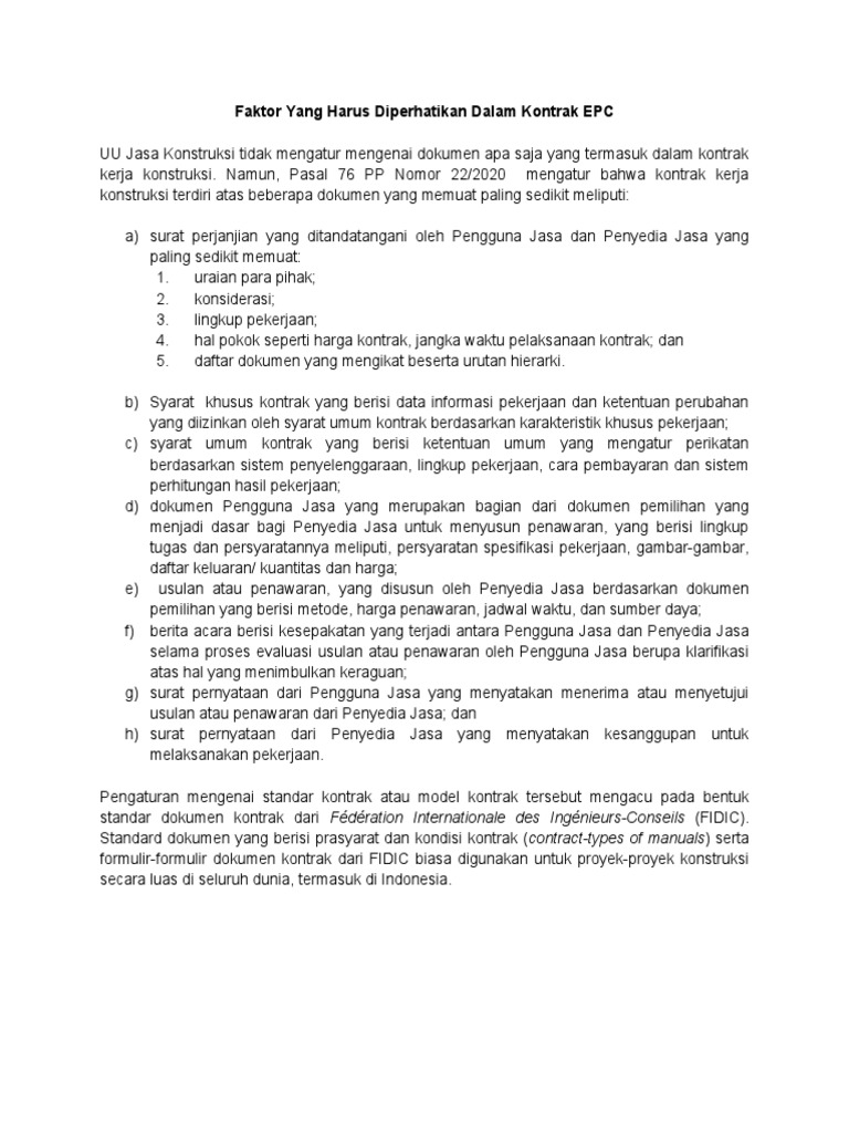 Faktor Yang Harus Diperhatikan Dalam Kontrak EPC | PDF | Bisnis | Teknologi & Rekayasa