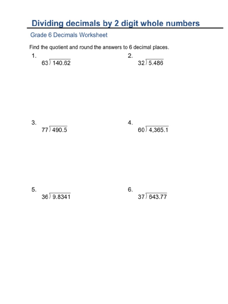 Grade 6 - Dividing Decimals (2 Digits) | PDF
