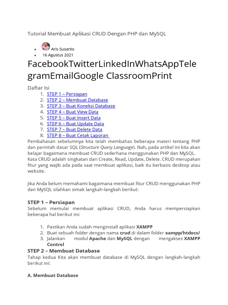 Tutorial Membuat Aplikasi CRUD Dengan PHP Dan MySQL | PDF | Karier & Perkembangan