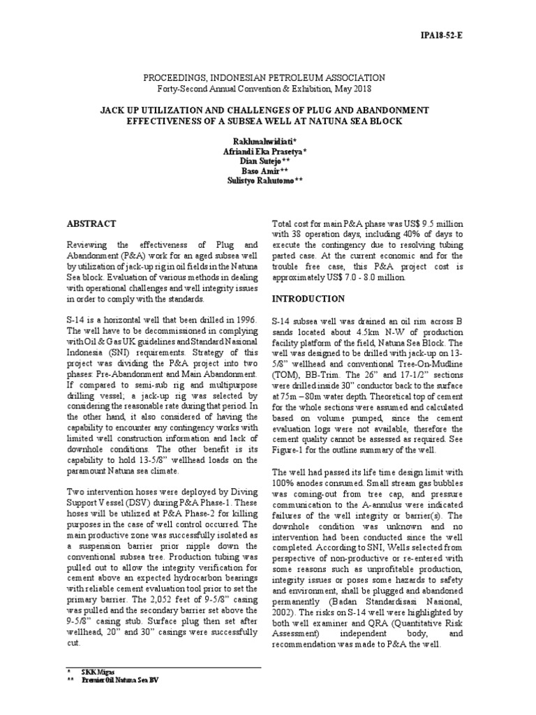04.jack Up Utilization and Challenges of Plug and Abandonment Effectiveness of A Subsea Well at ...