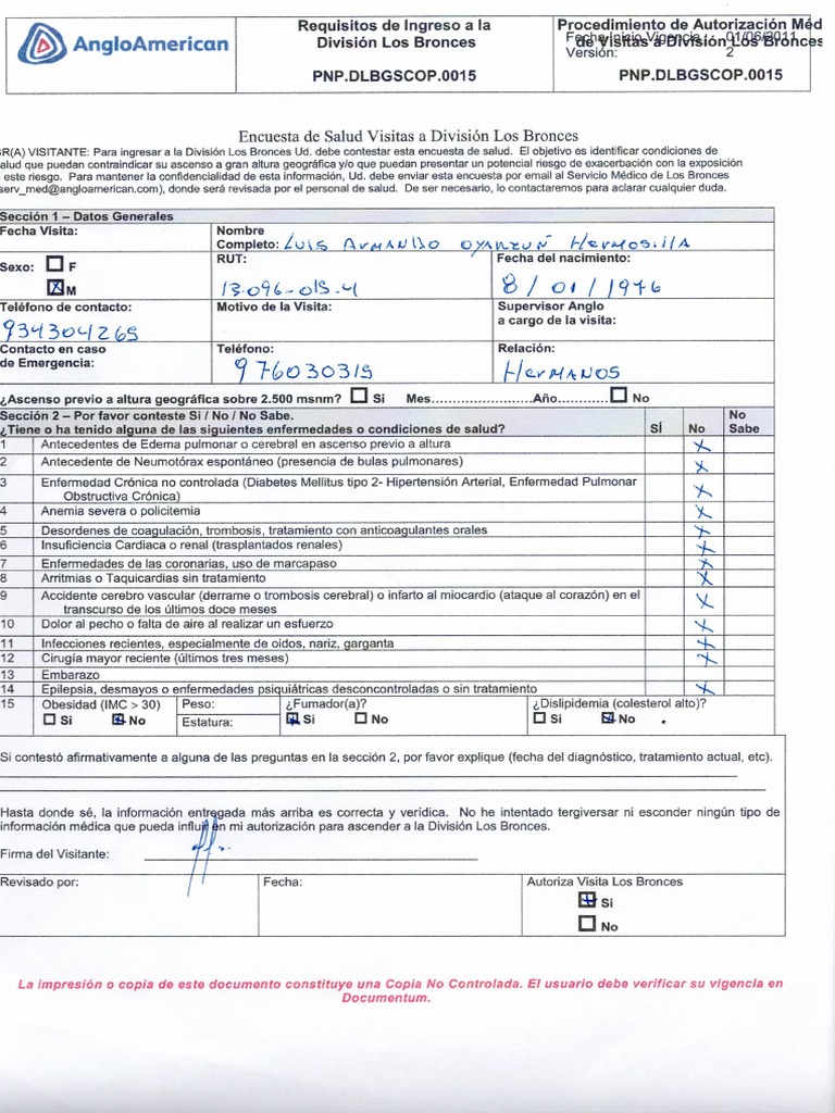 Formulario Declaracion de Salud | PDF
