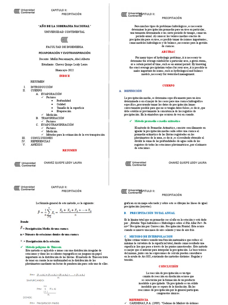 Chavez Quispe Leidy, Evaporacion y Evotranspiracion | PDF | Precipitación | Ciencias atmosféricas