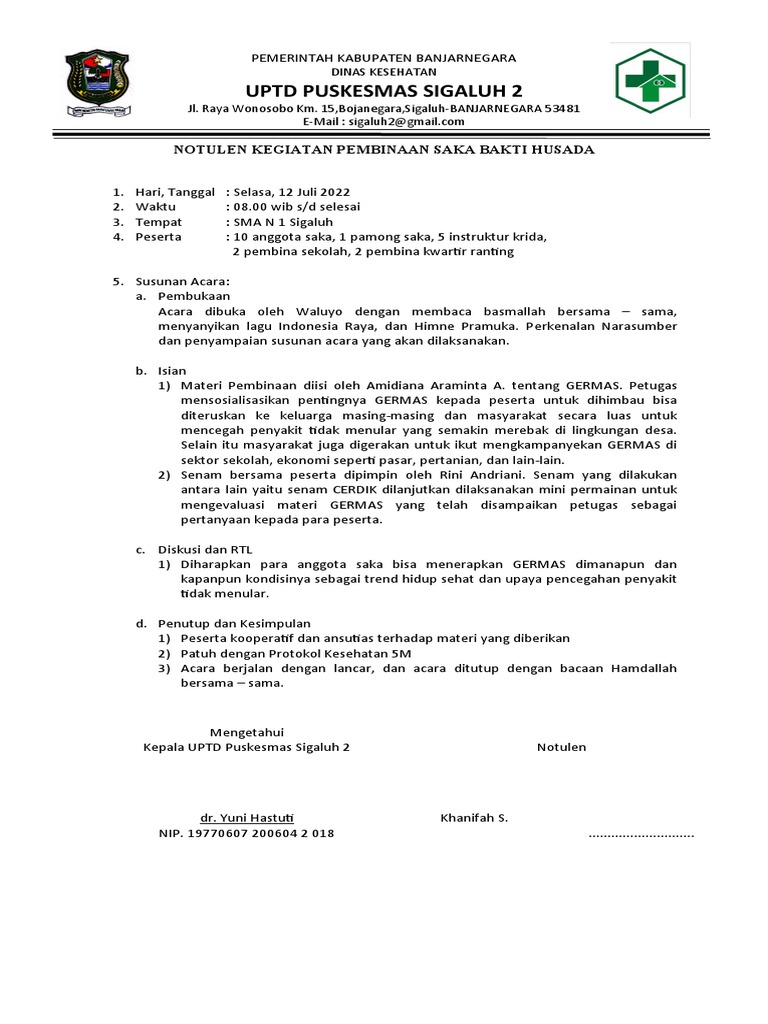 Notulen Sosialisasi SBH | PDF | Pengembangan Diri | Sains & Matematika