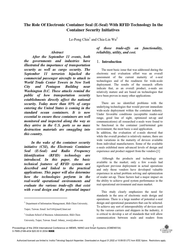 The Role of Electronic Container Seal E-Seal With RFID Technology in ...