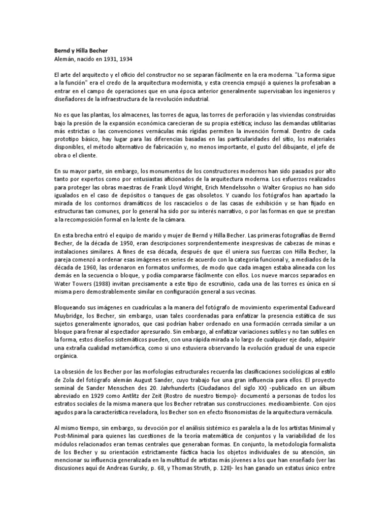 Bernd y Hilla Becher: Fotografía Arquitectónica | PDF