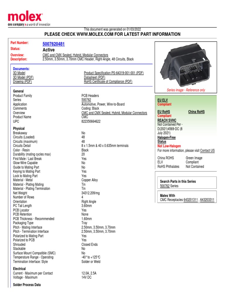 MOLEX | Download Free PDF | Printed Circuit Board | Electrical Connector
