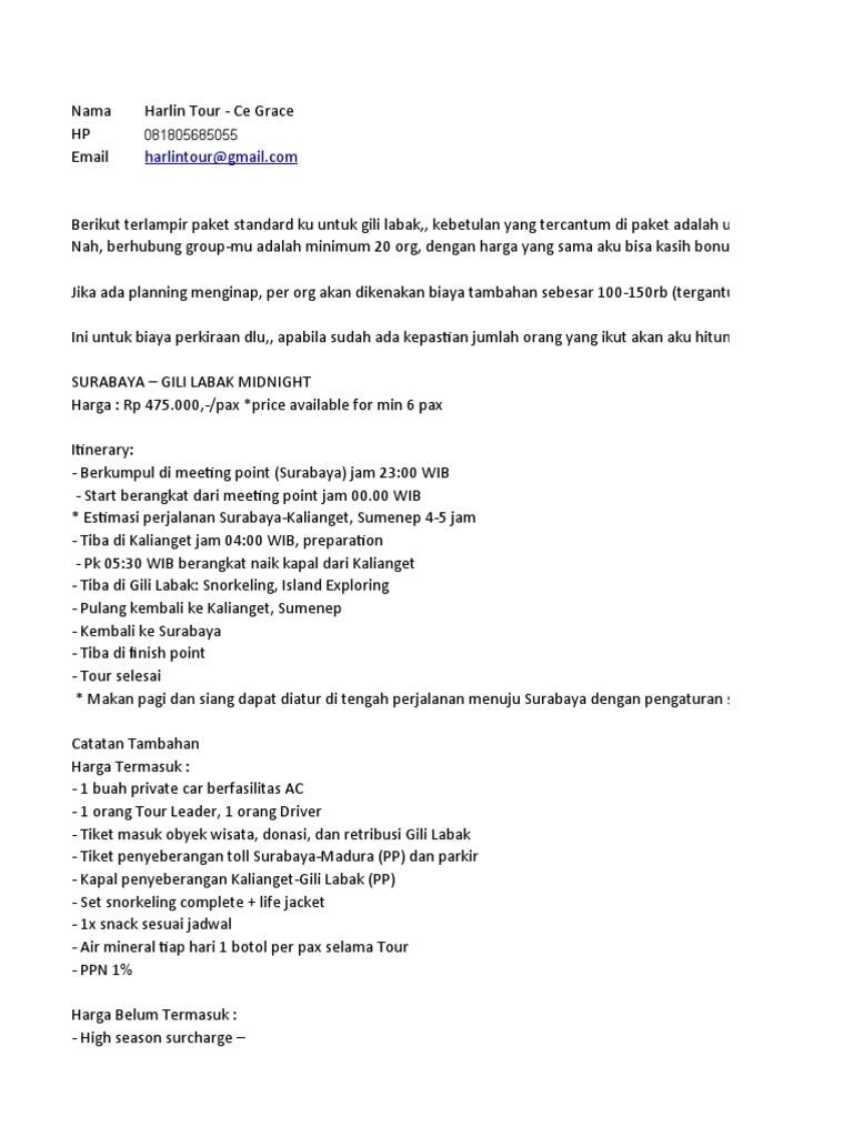 Paket Wisata Gili Labak 2D1N dan 1D | PDF
