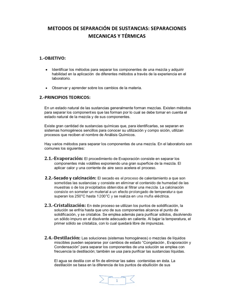 Metodos De Separación De Sustancias Pdf Destilación Mecánica