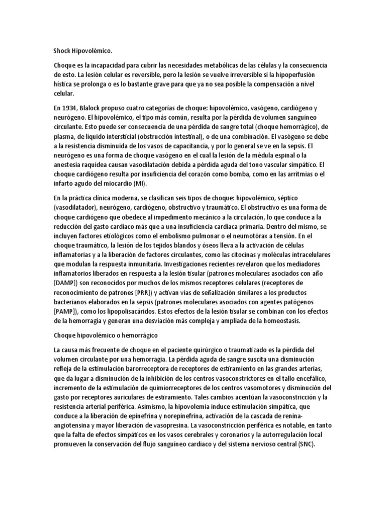 Shock Hipovolémico | PDF | Plaqueta | Reanimación cardiopulmonar