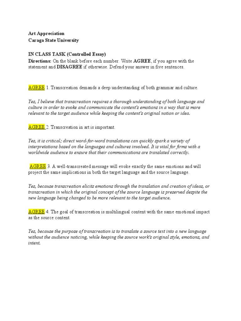 Art Appreciation - in Class Task | PDF