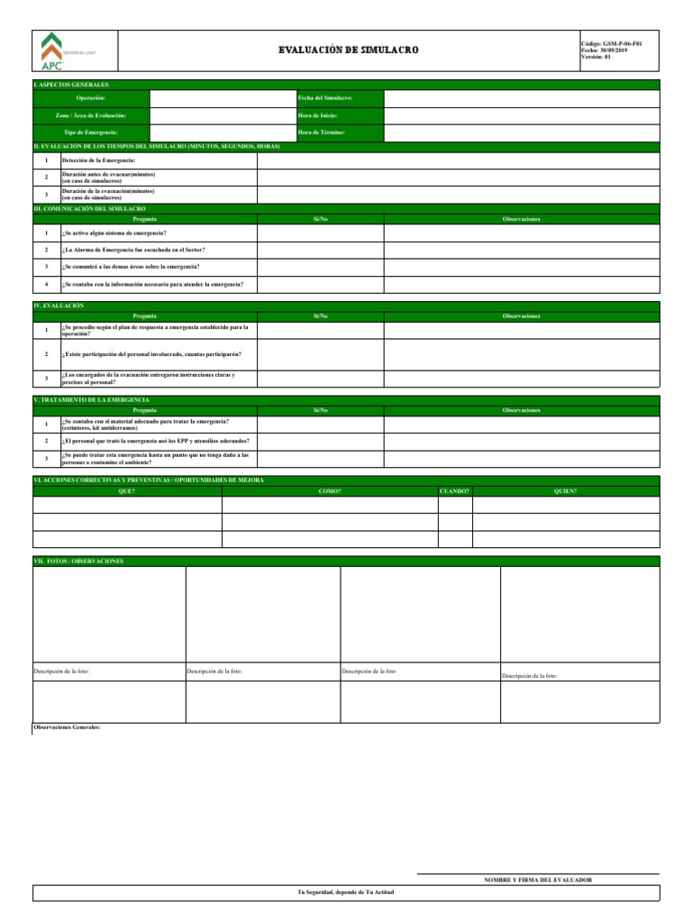GSM-P-06-F01 Informe de Simulacro V1. | PDF