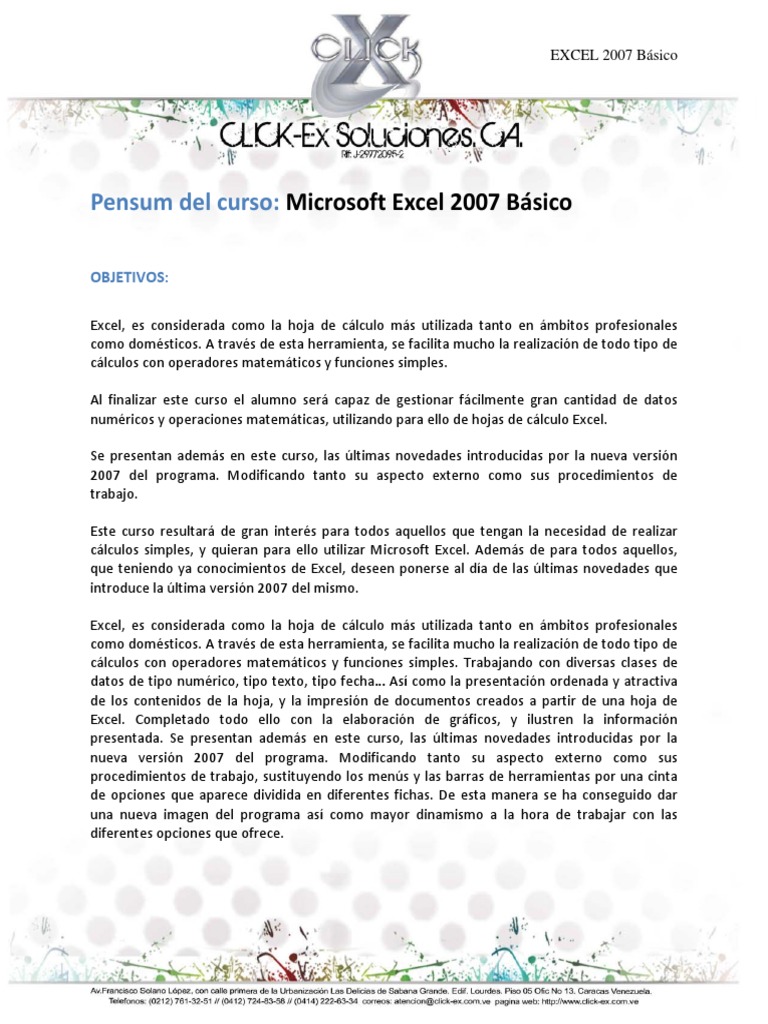 Pensum Excel Basico | PDF | Microsoft Excel | Hoja de cálculo