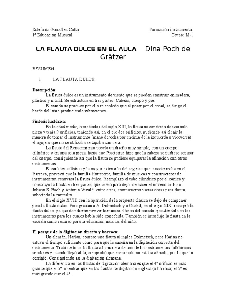 Flauta Dulce: Historia y Técnica | PDF | Flauta | Grabadora ...