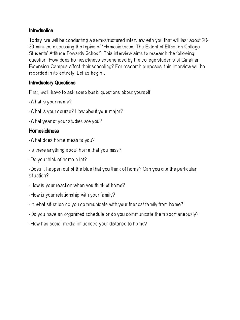 Sample Interview Guide Questions | PDF | Wellness