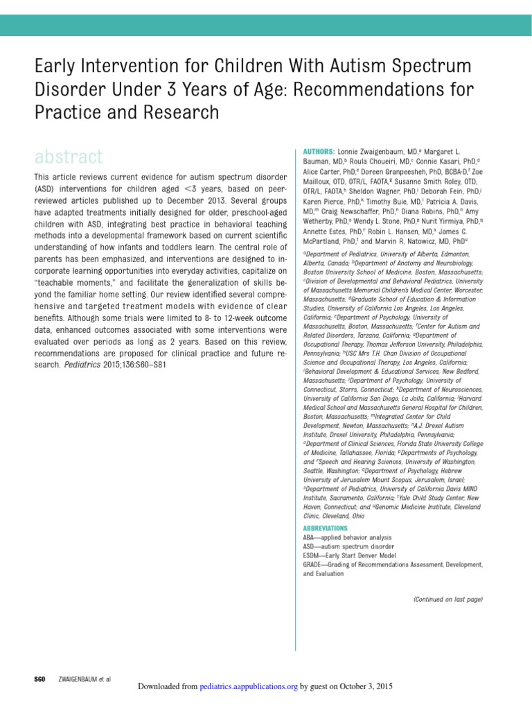 Early Intervention For Children With Autism Spectrum Disorder Under 3 Years of Age | PDF ...