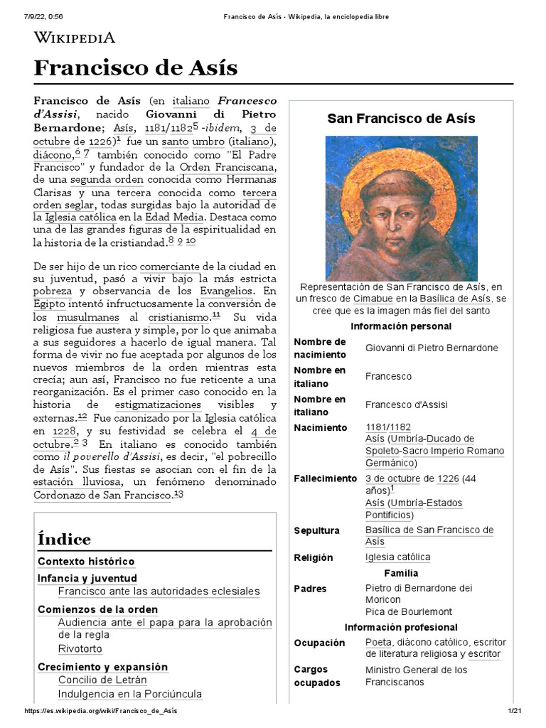 Bio San Francisco de Asis | PDF | Francisco de Asís
