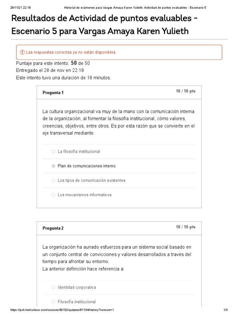 Historial de Exámenes para Vargas Amaya Karen Yulieth - Actividad de Puntos Evaluables ...