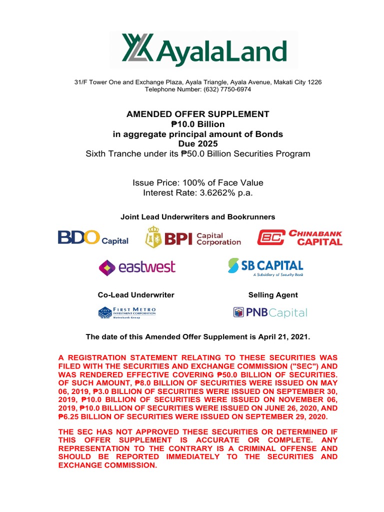 ALI 05-25 R23 ALI-Bonds-due-2025-Amended-Offer-Supplement-04212021 ...