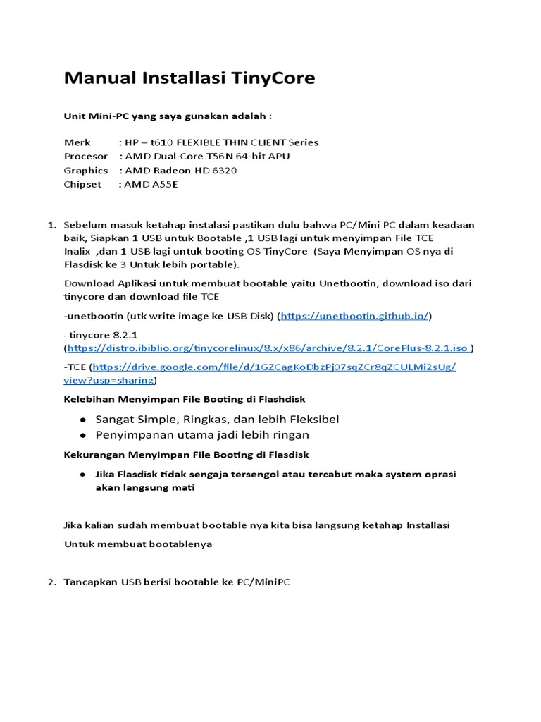 Manual Installasi TinyCore | PDF | Komputer