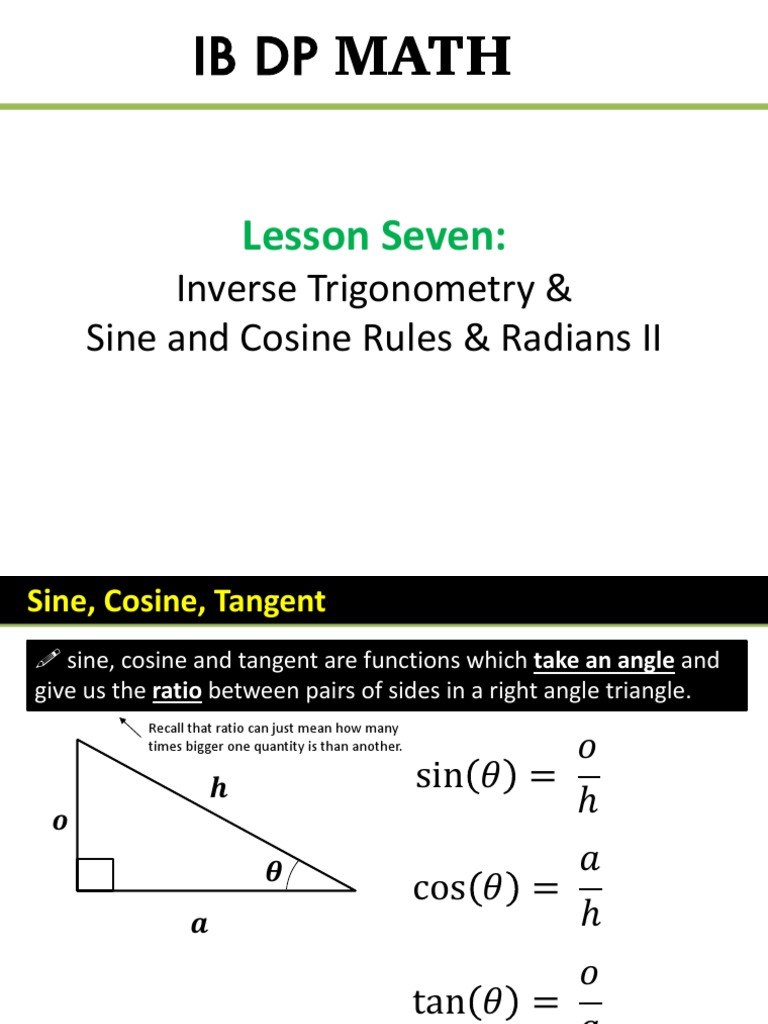 Note of IB DP Math Lesson Seven - Sine and Cosine Rules, Radian and Bearing | PDF ...