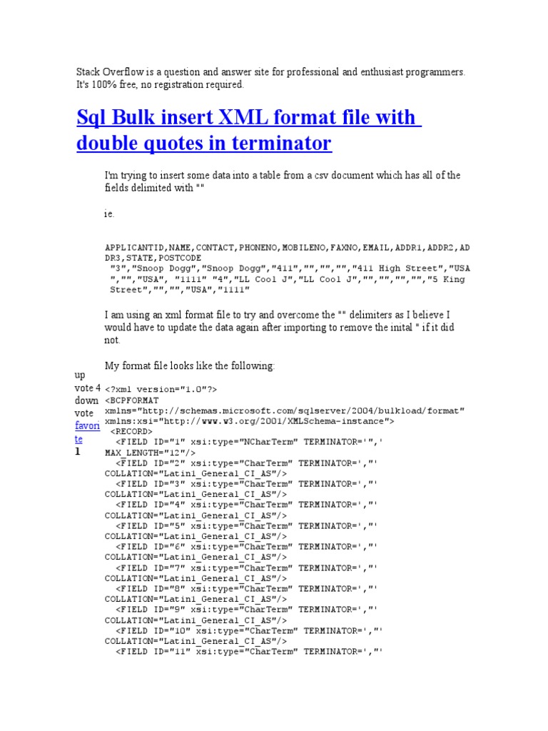 BULK Datos Masivos SQL Server 2012 | PDF | Xml | Computer Programming BULK Datos Masivos SQL Server 2012 | PDF | Xml | Computer Programming