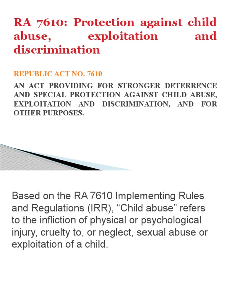 Ra 7610 | PDF | Child Abuse | Child Neglect