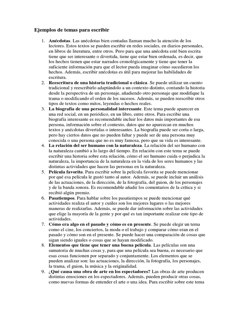 100 Temas para Escribir Textos | PDF | Autor | Biografía