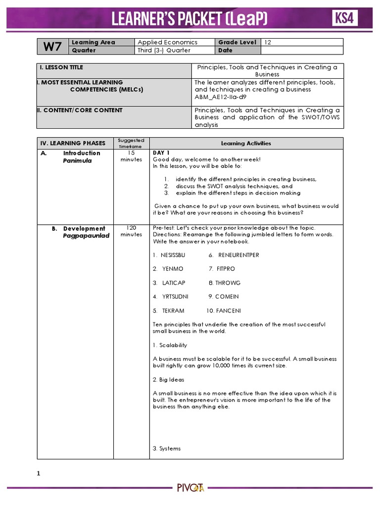 Applied Economics Q3 W7 | PDF | Swot Analysis | Cognition