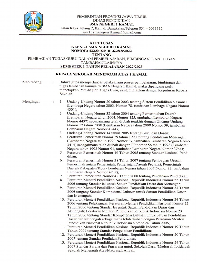 Contoh SK PEMBAGIAN Tugas | PDF