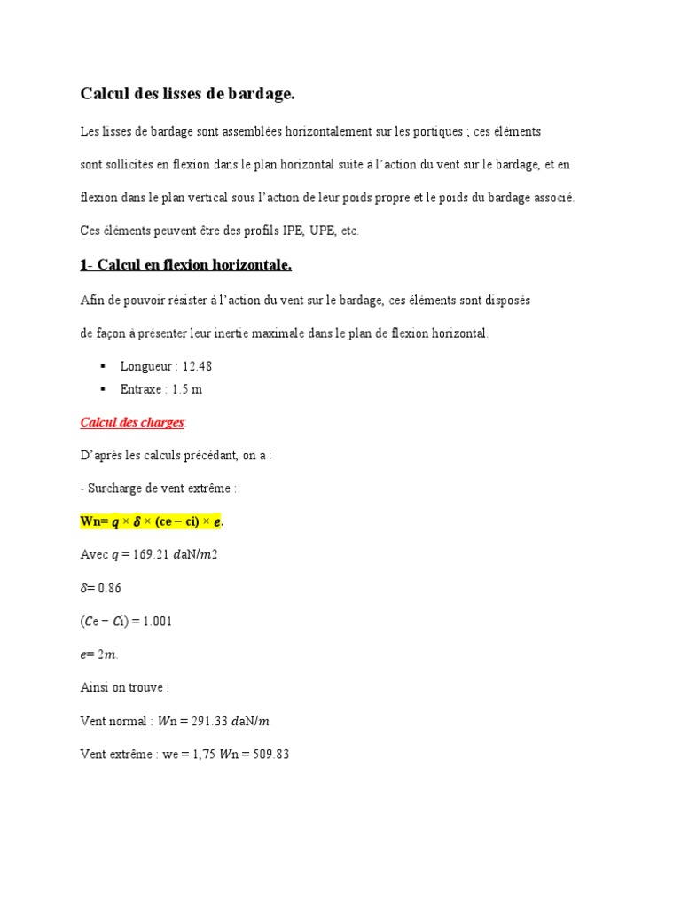 Calcul des lisses de bardage | PDF | Flexion (matériau) | Treillis (assemblage)