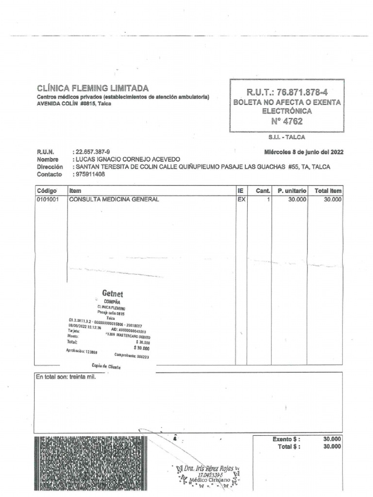 Boleta Medico Lucas | PDF