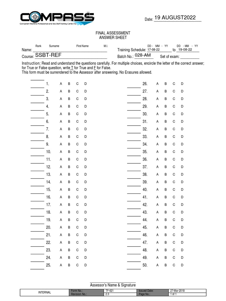 Tf-021-Answer Sheet (50 Item Mc)_editable | PDF | Multiple Choice ...