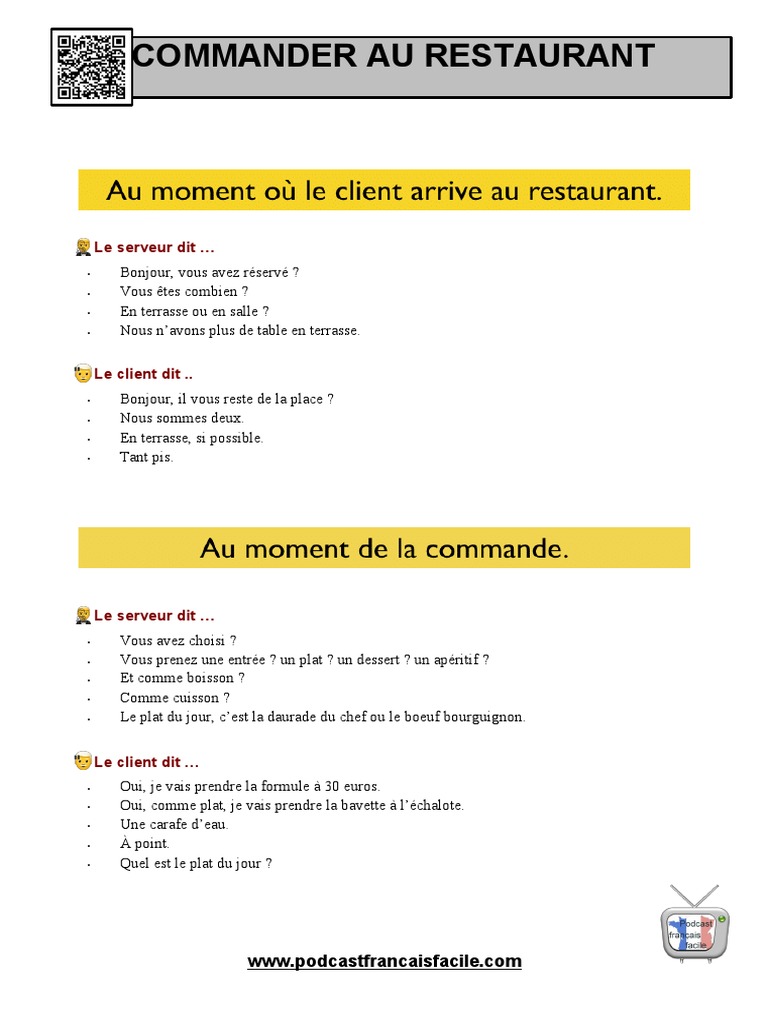 Commander Au Restaurant | PDF | Livres de cuisine, nourriture et vin