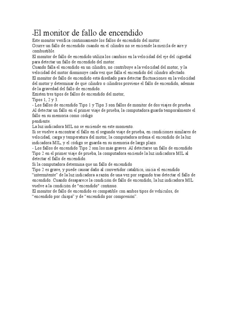 El Monitor de Fallo de Encendido | PDF | Motor de combustión interna | Vehículos