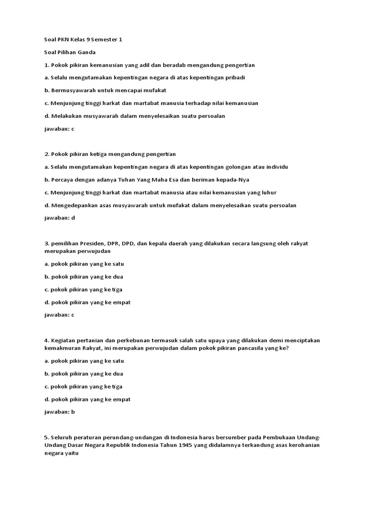 Soal PKN Kelas 9 Semester 1 | PDF