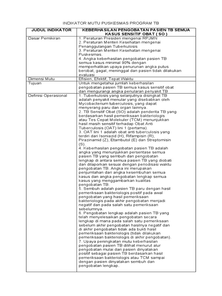 Indikator Mutu TB Puskesmas | PDF