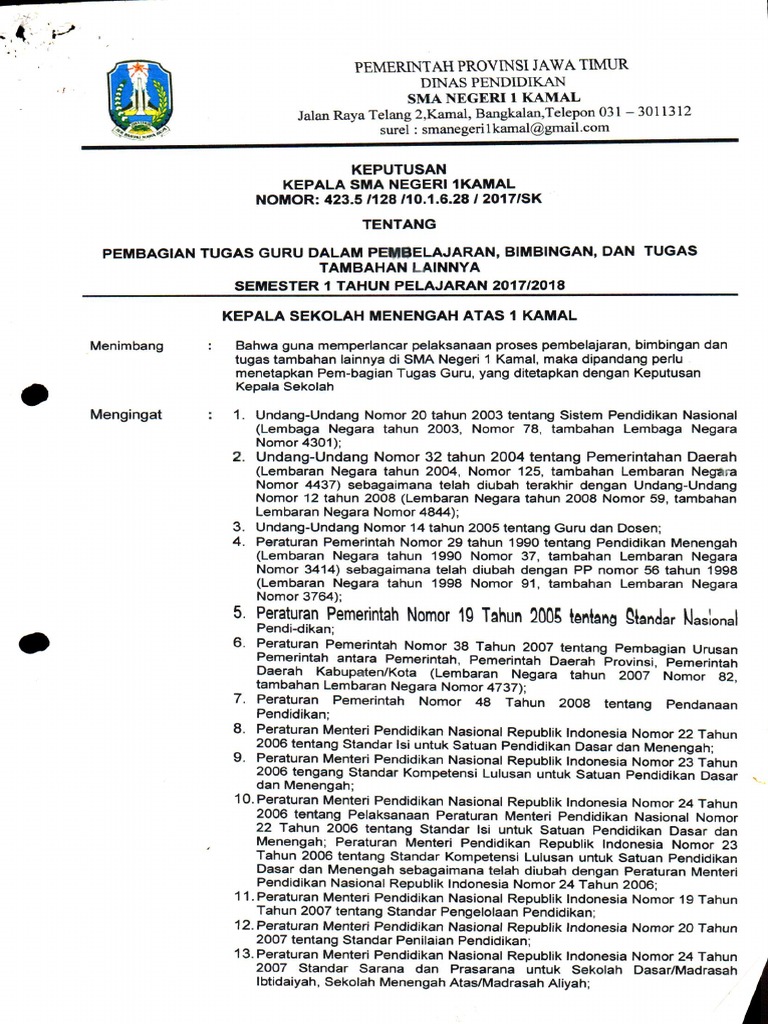 Contoh SK PBM 2017-2018 | PDF