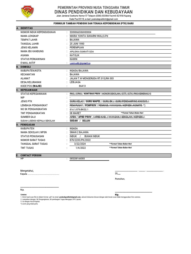 Formulir Tambah PTK | PDF