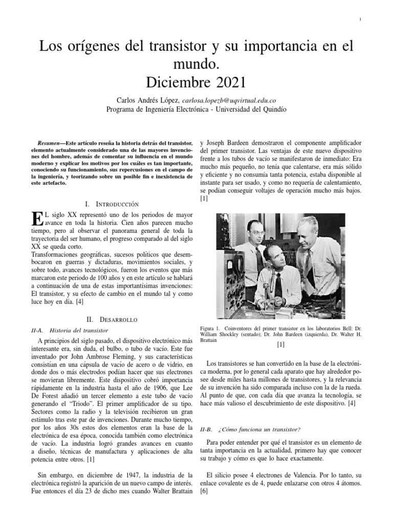 El Origen Del Transistor y Su Importancia en El Mundo | PDF ...
