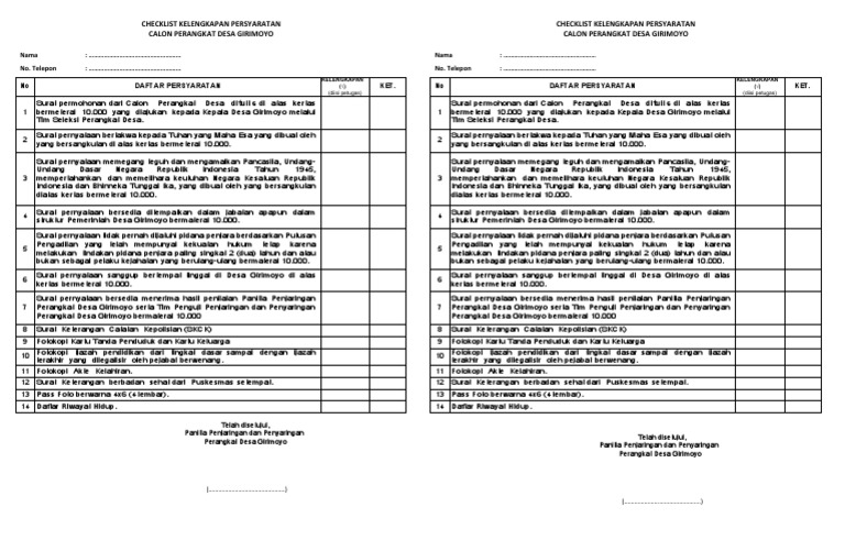 Checklist Kelengkapan Persyaratan | PDF