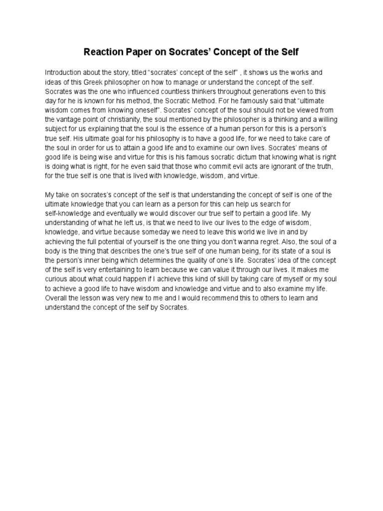 Reaction Paper On Socrates' Concept of The Self | PDF