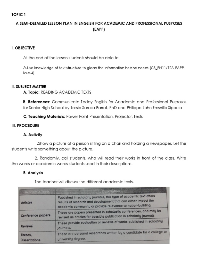 Eapp Semi Detailed | PDF | Lesson Plan | Essays