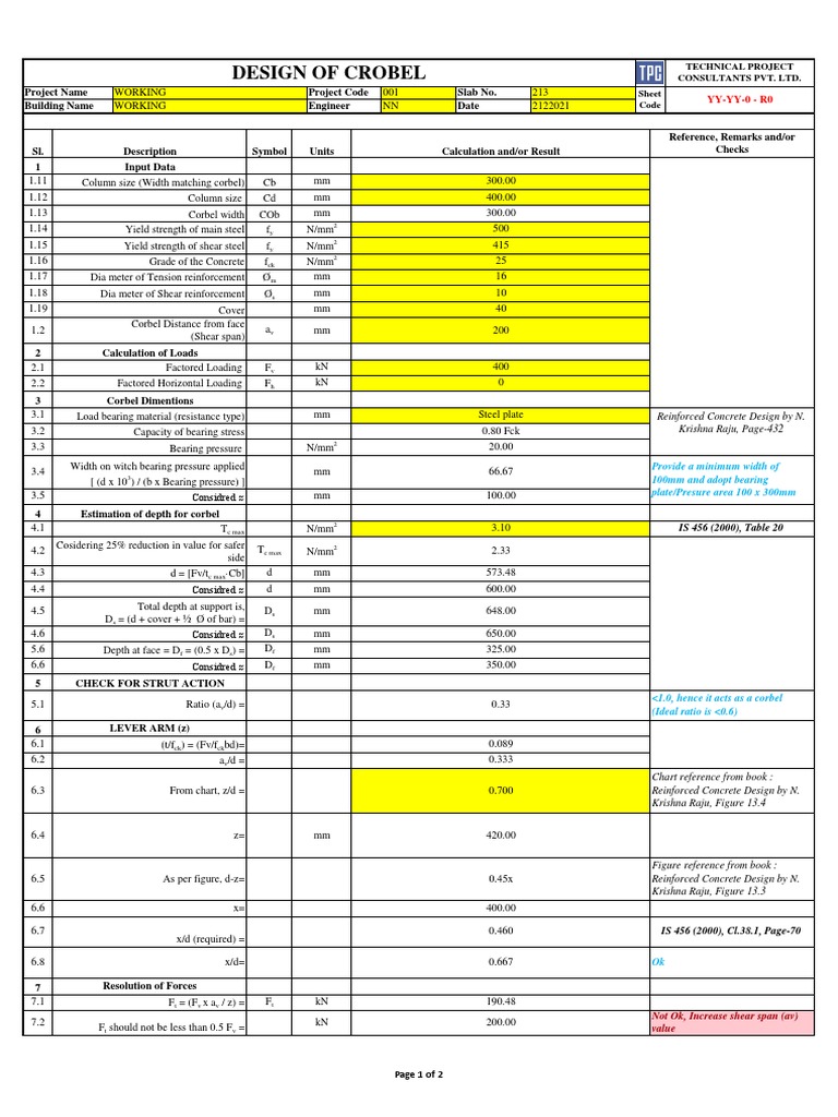 Corbel Design Excel - Strut Tie | PDF | Strength Of Materials ...