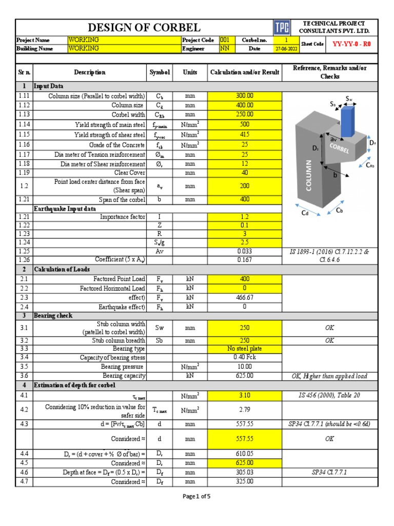 Corbel Design Excel - Moment Effect | PDF | Civil Engineering | Classical Mechanics