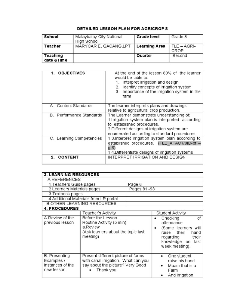 Irrigation System Design Lesson Plan | PDF | Irrigation | Water