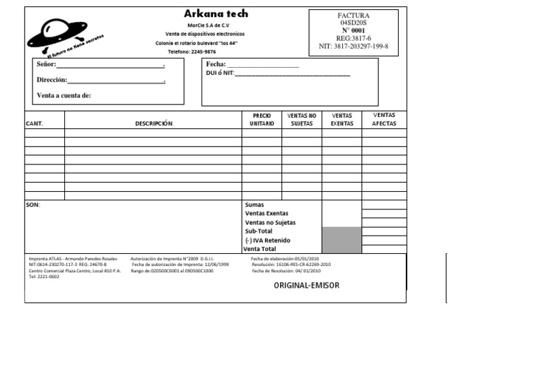 Formato De Factura Consumidor Final El Salvador Pdf
