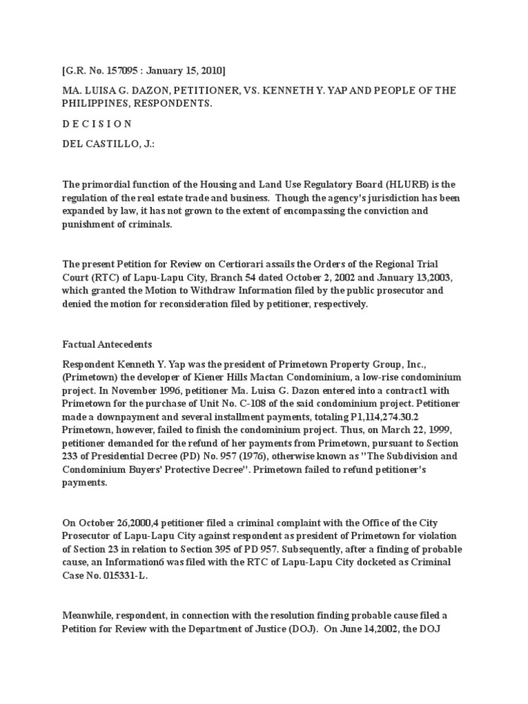 PD 957 (Cases) | PDF | Jurisdiction | Fine (Penalty)